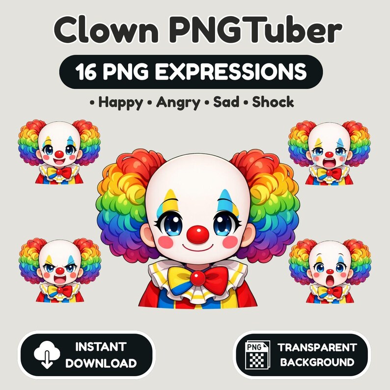 Clown Pngtuber Avatar | Reactive Pngtuber for Veadotube Mini | Vtuber ...