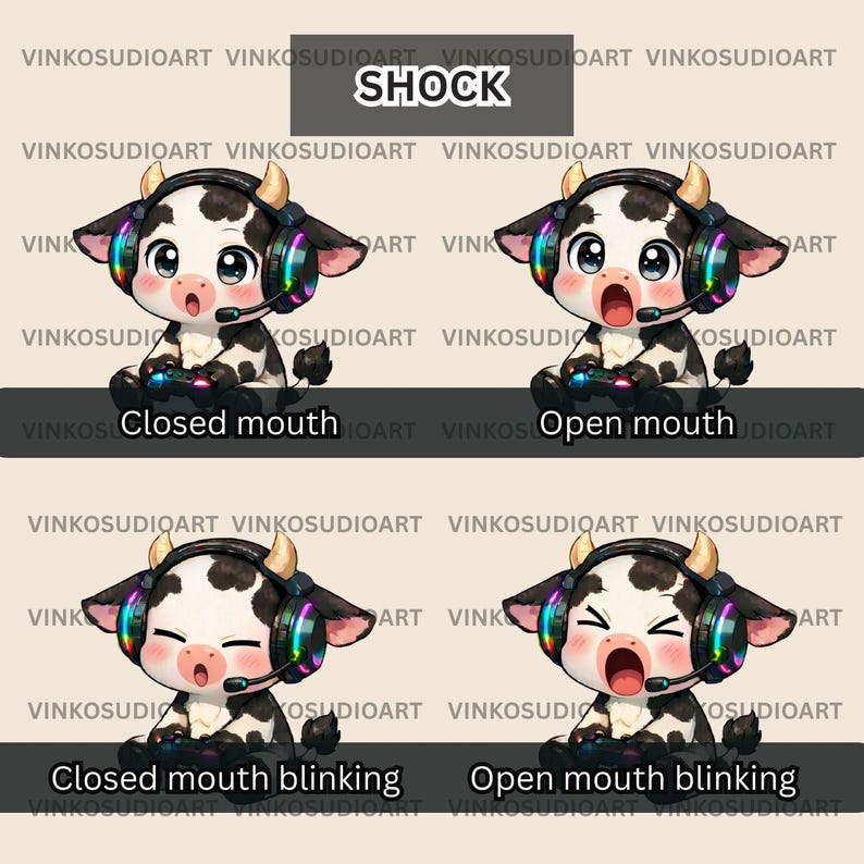 Cow Gamer Pngtuber Avatar | Reactive Pngtuber for Veadotube Mini ...