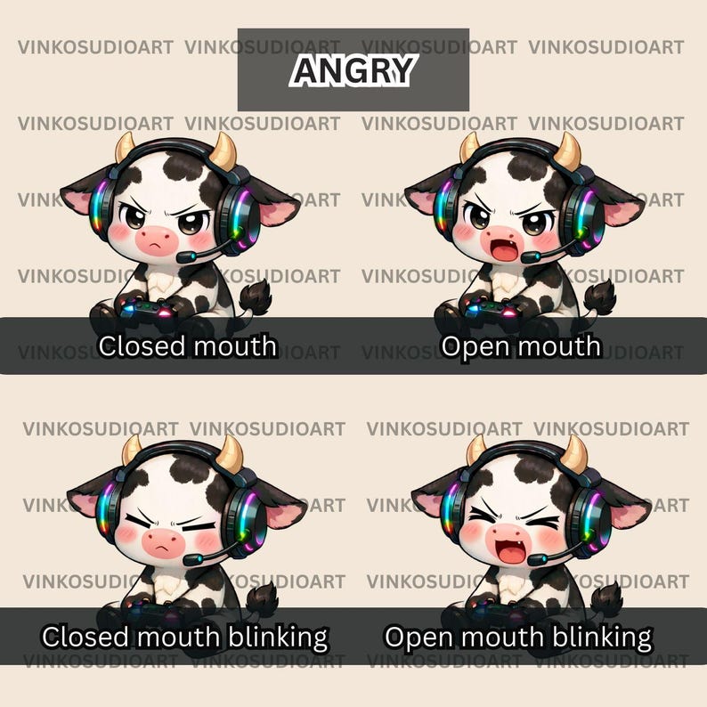 Cow Gamer Pngtuber Avatar | Reactive Pngtuber for Veadotube Mini ...