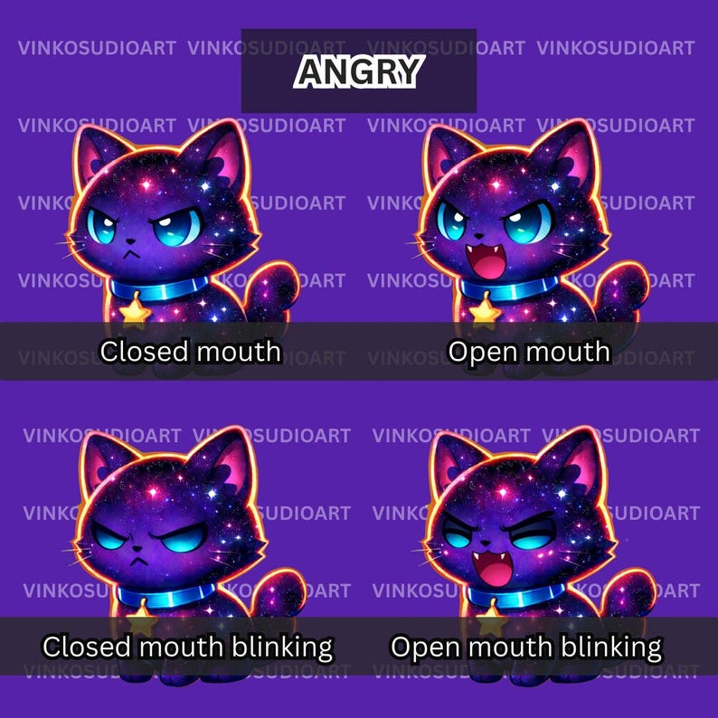Galaxy Cat Pngtuber Model – 16 Expressions | Veadotube Reactive PNG ...