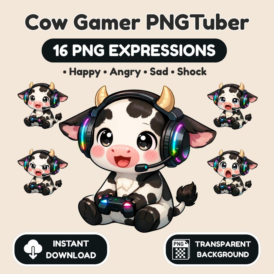 Cow Gamer Pngtuber Avatar | Reactive Pngtuber for Veadotube Mini ...