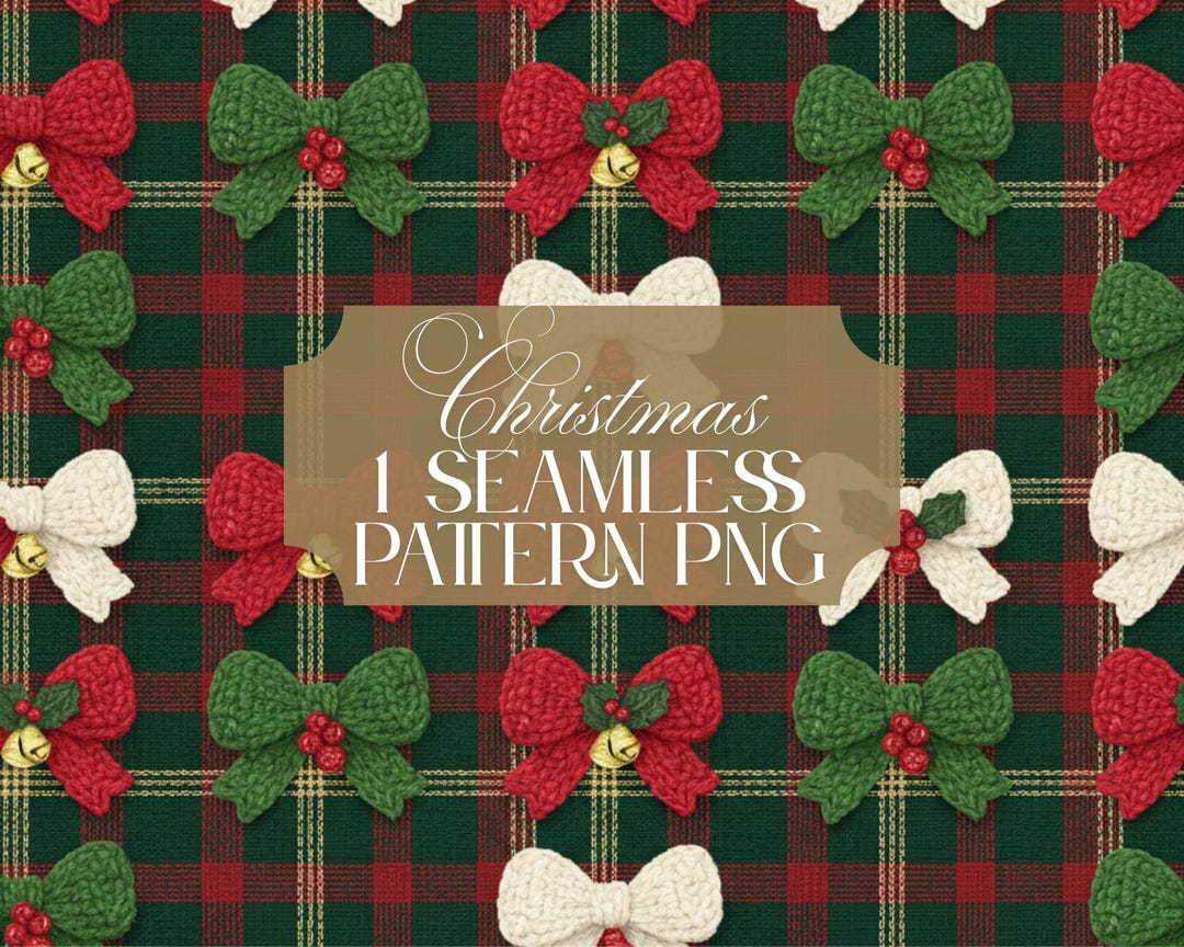 Plaid Christmas Bows Seamless Pattern | Red Green Tartan (digital ...