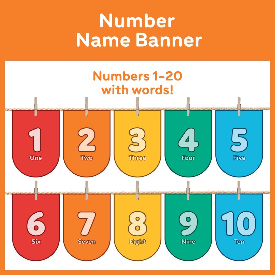 Rainbow Number Word Banner 1-20: Classroom Decor (digital Download A4 ...