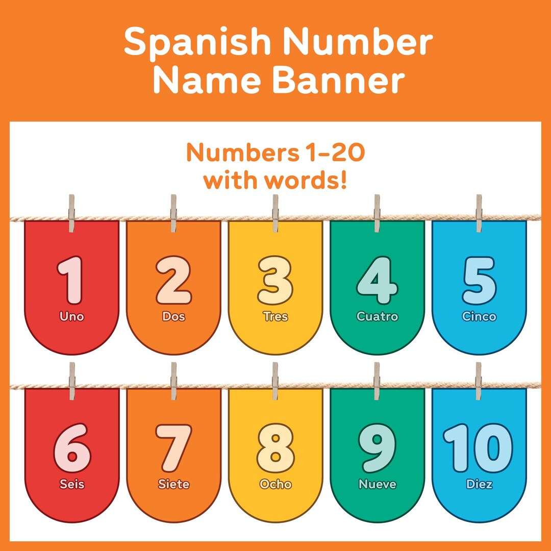 Spanish Number Banner 1-20: Rainbow Classroom Decor (digital Download ...