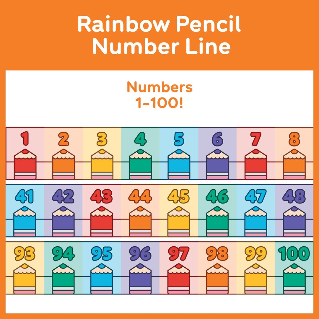 Rainbow Pencil Number Line: Learn Numbers 1-100, Classroom Decor ...