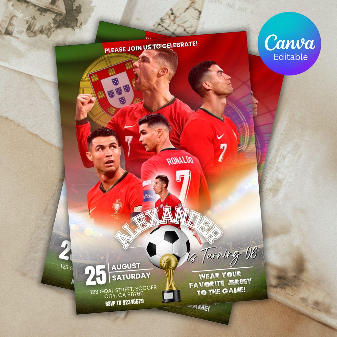 Ronaldo Invitation, Soccer Invite, Champions League Birthday Invitation ...