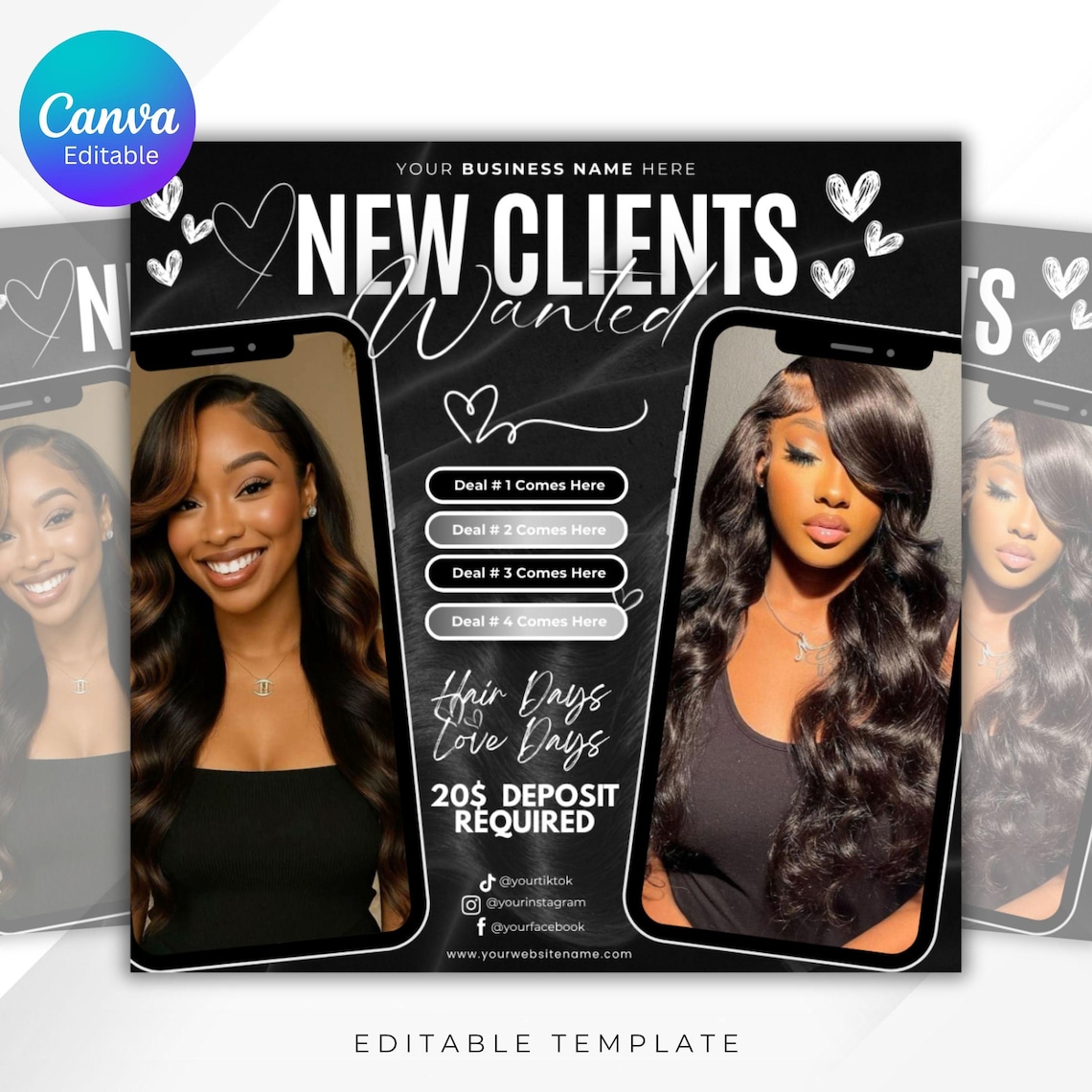 New Clients Flyer, New Clients Welcome, Canva Template, DIY Flyer, Hair ...