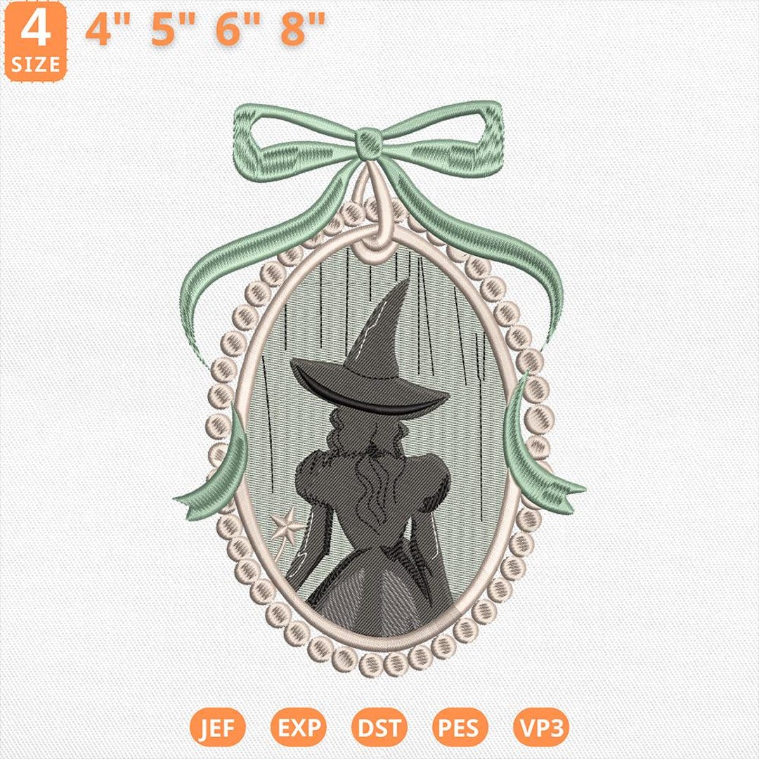 Witch Elphaba Embroidery Design, Coquette Bow Wicked Embroidery File ...