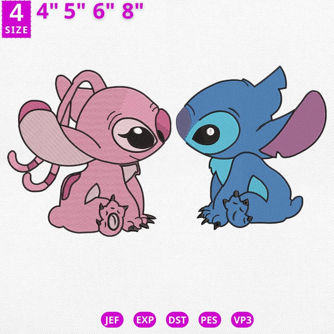 Alien Couple Embroidery Design, Cute Blue and Pink Creature Machine ...