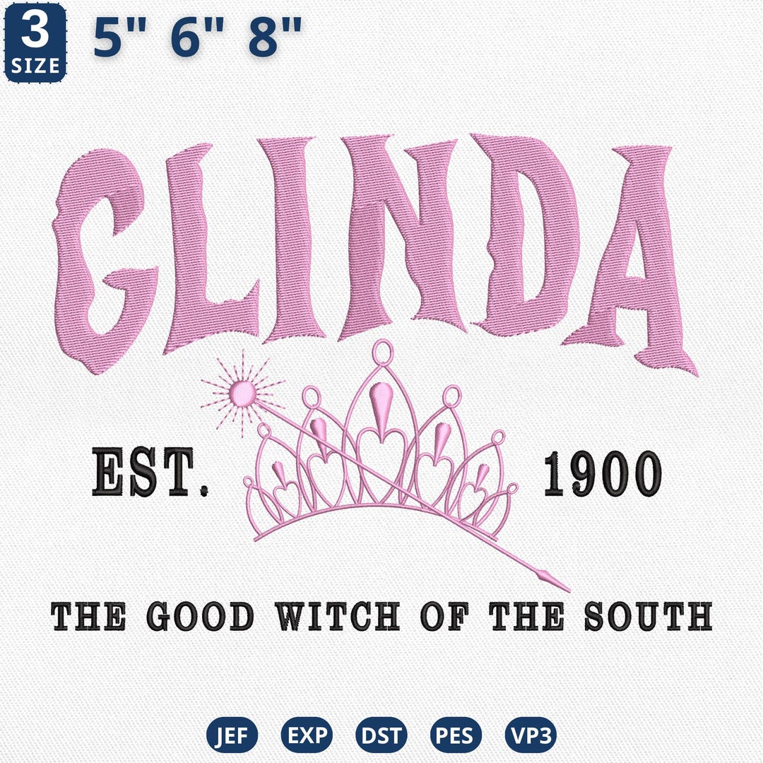Glinda Embroidery Design, Pink Crown Magical Embroidery Pattern, for ...