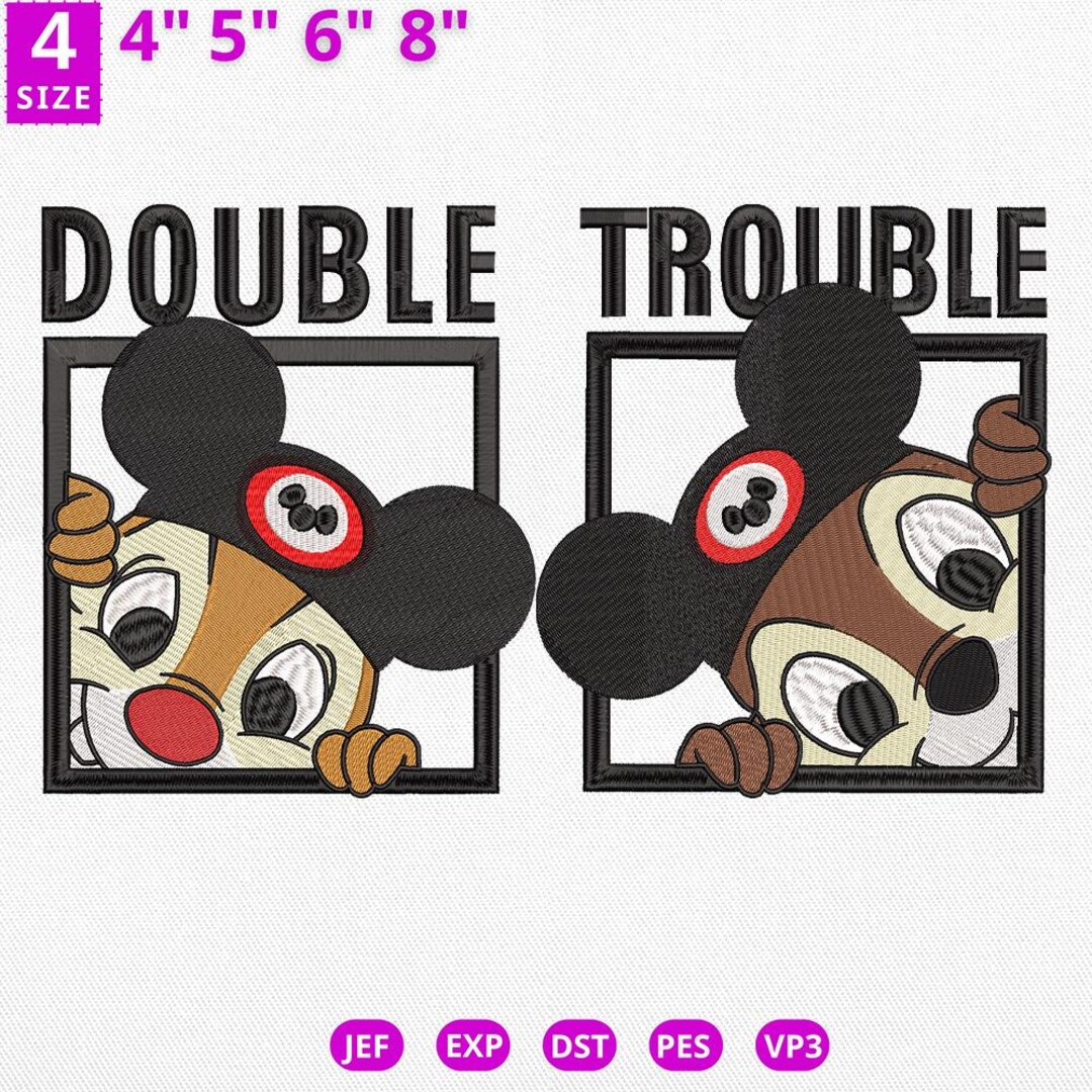 Double Trouble Embroidery Design, Cute Cartoon Duo Machine Embroidery ...
