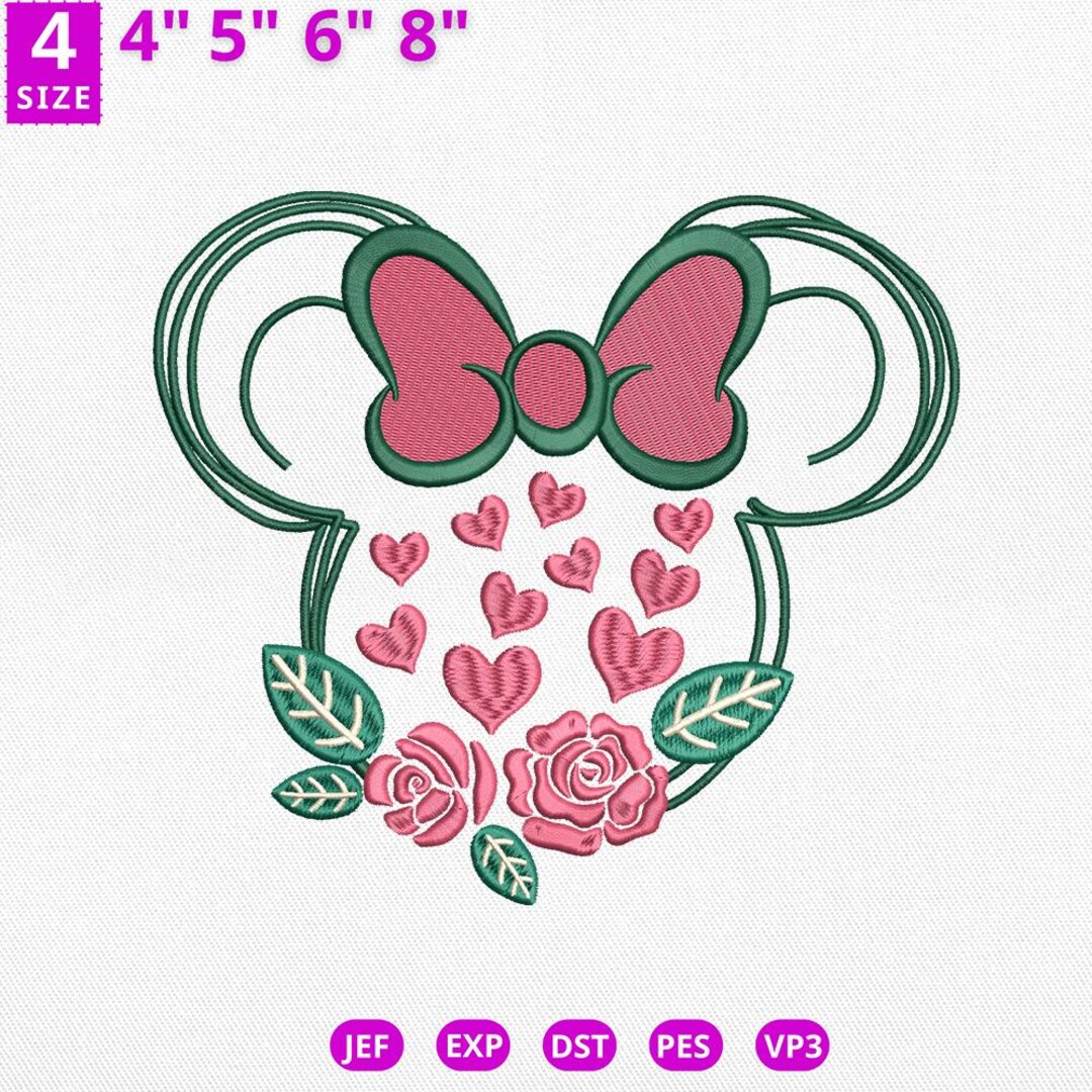 Floral Mouse Head Coquette Bow Embroidery Design, Flower Mouse Head ...