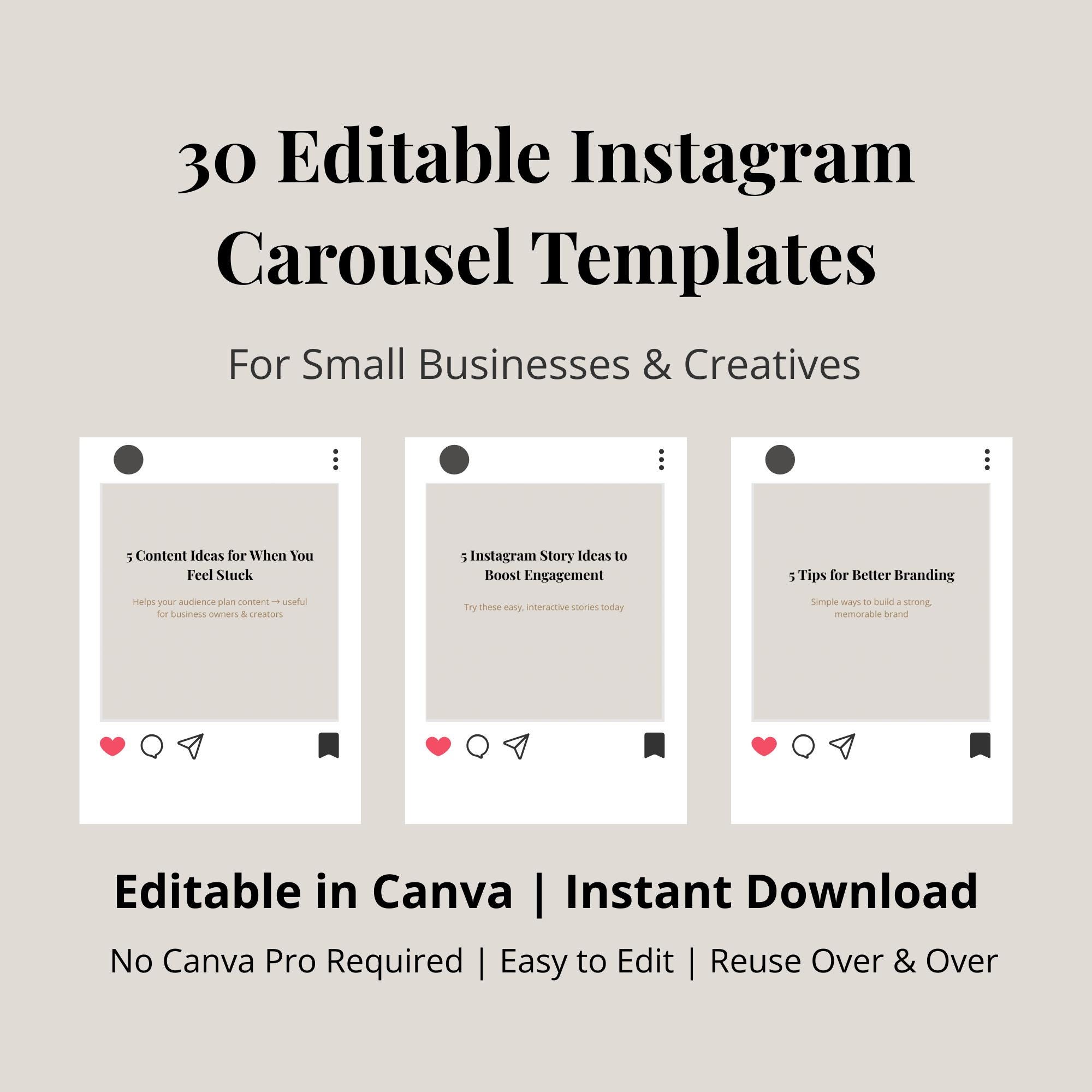 30 Editable Instagram Carousel Templates | Canva Templates for Small ...