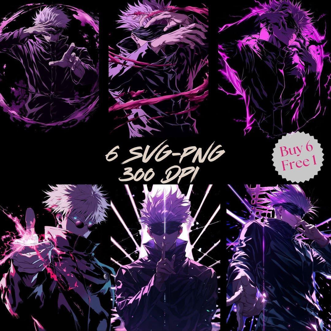 Satoru Gojo SVG PNG Bundle , 6 Anime Energy Fighter Clipart + 1 Bonus ...