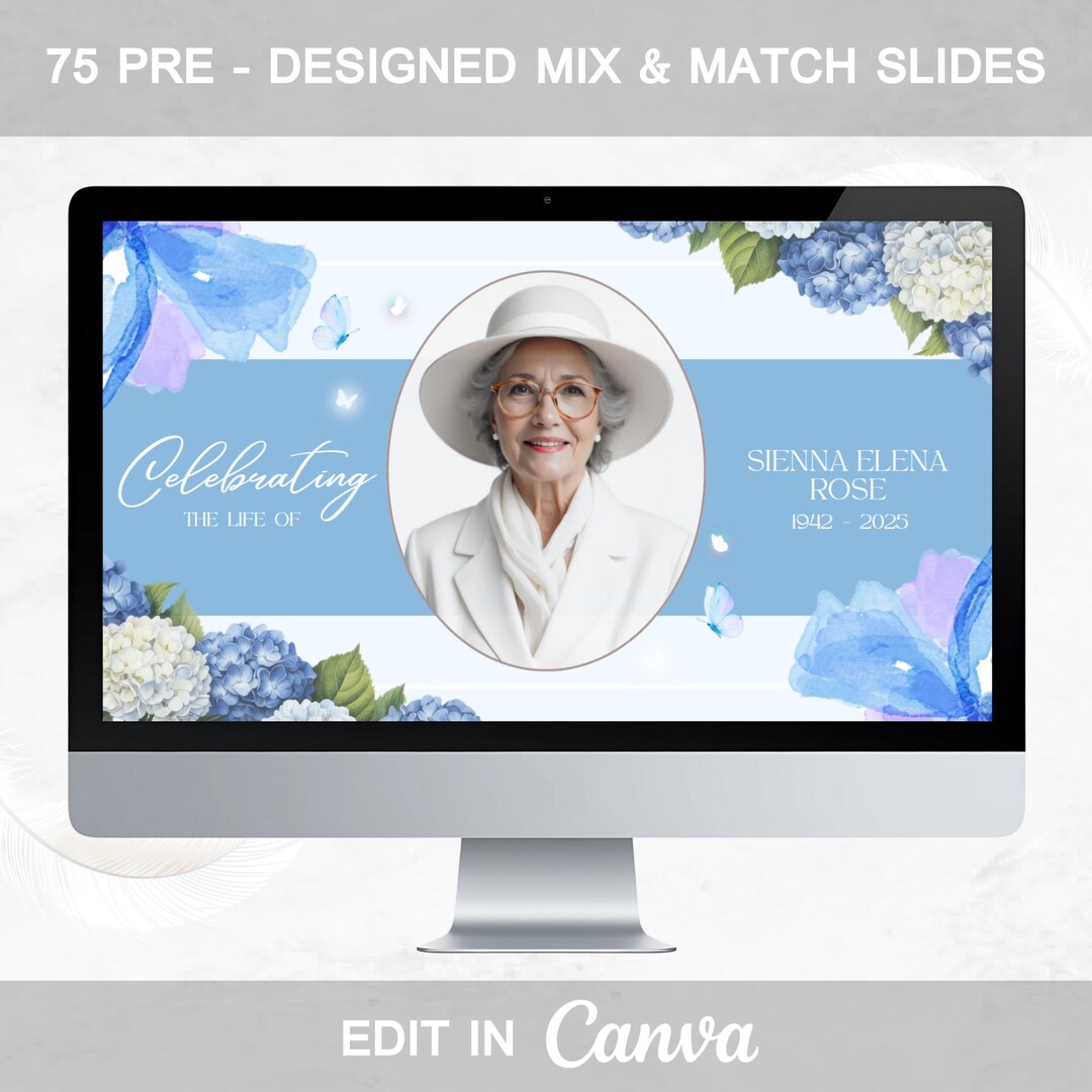 Elegant Funeral Slideshow Template Canva | Celebration of Life Tribute ...