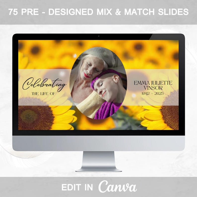 Sunflower Funeral Slideshow Canva Template: Celebration of Life Tribute ...