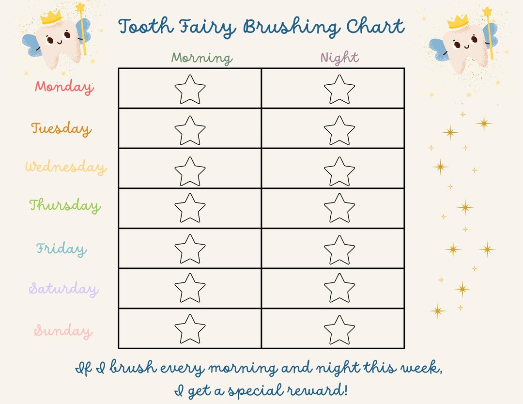 Brushing Chart for Kids | Tooth Fairy Printable | Weekly Tooth Brushing ...