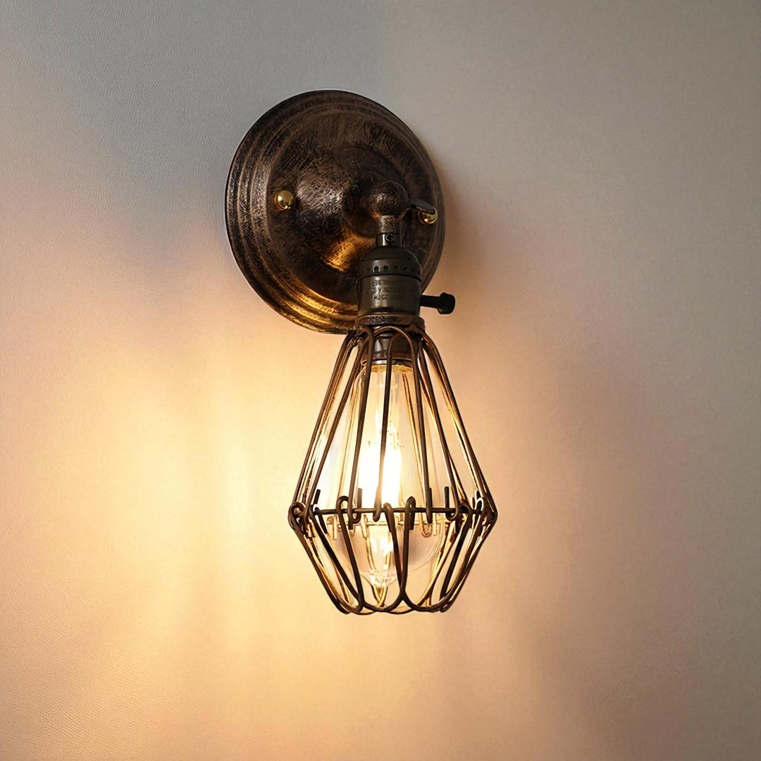 Vintage Iron Wall Sconce, Industrial Iron Wall Light, Metal Cage Light ...