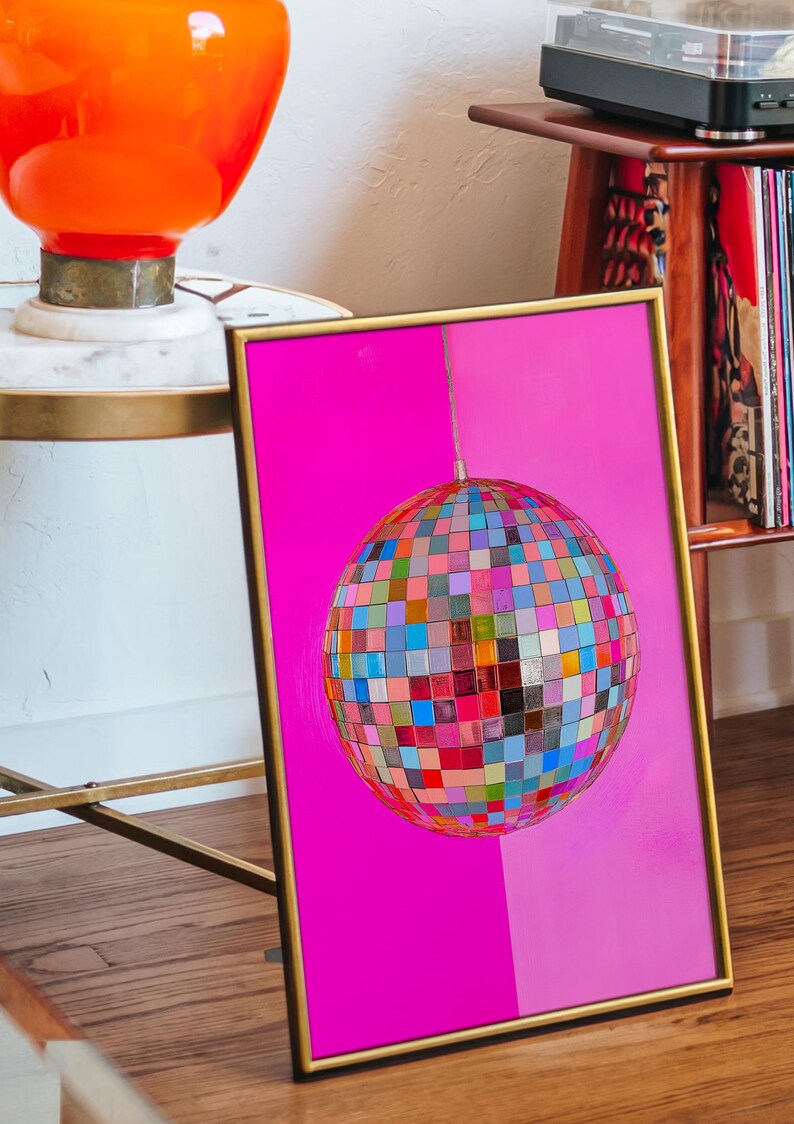 Colorful Disco Ball Print: Retro Pop Art, Maximalist Decor (digital ...