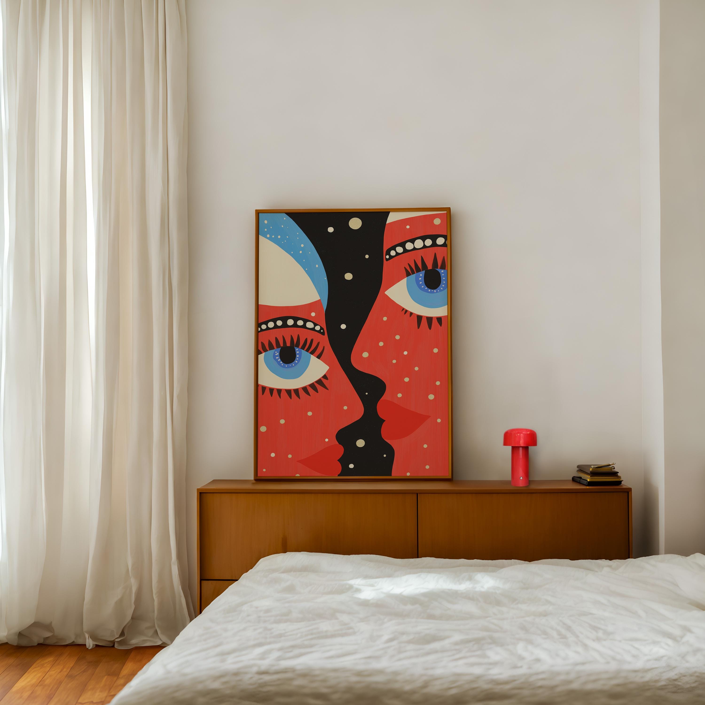 Celestial Faces Abstract Poster, Retro Surreal Wall Art, Maximalist Universe Print, Dopamine ...