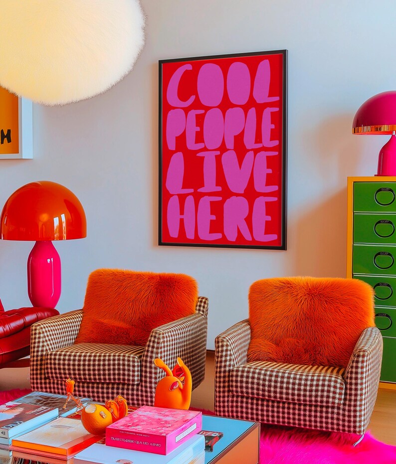 Cool People Live Here Print: Pink Red Typography, Eclectic Art - Etsy