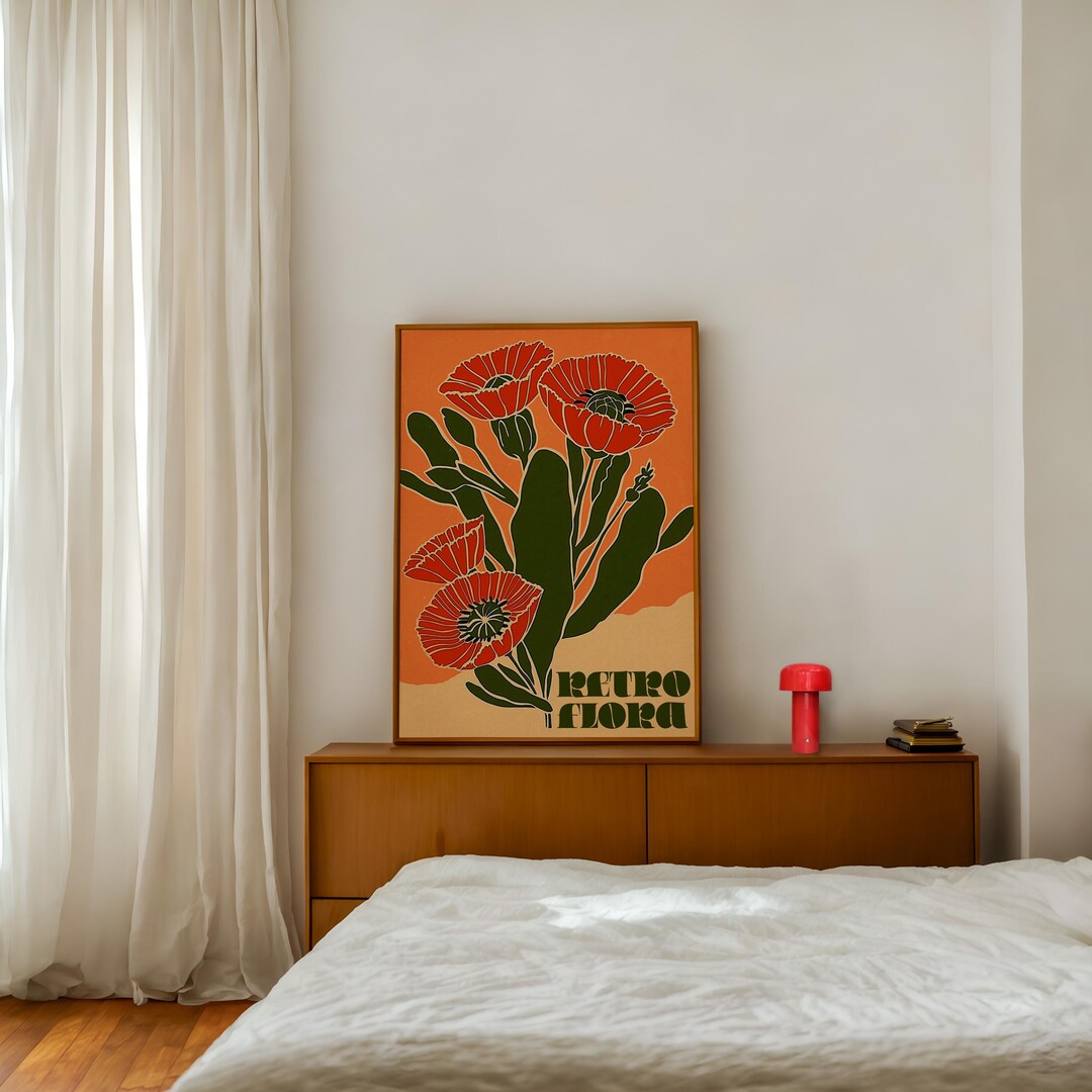 Retro Poppy Flower Print: 70s Floral Botanical Art (digital Download ...
