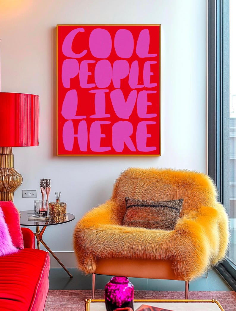 Cool People Live Here Print: Pink Red Typography, Eclectic Art - Etsy