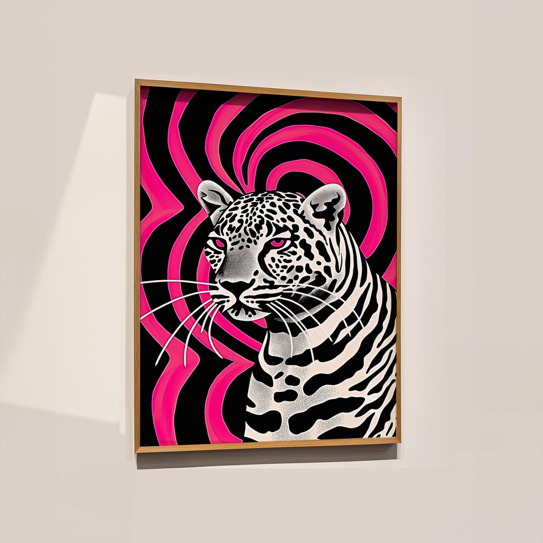 Psychedelic Leopard Print, Bold Pink and Black Poster, Maximalist ...