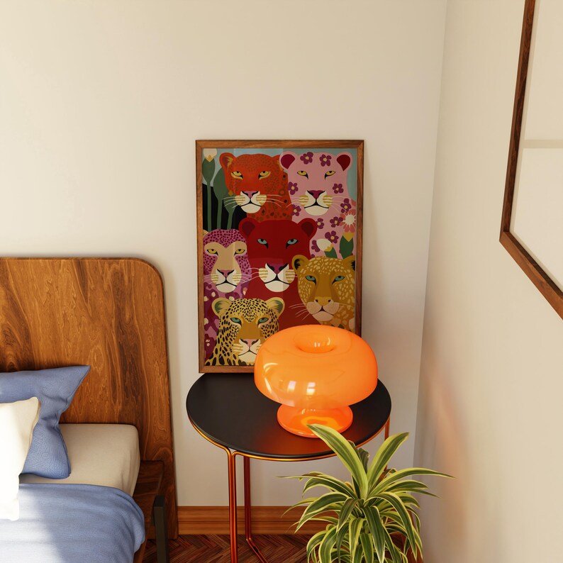 Colorful Leopard Poster: Maximalist Big Cat Art, Folk Animal Wall Decor ...