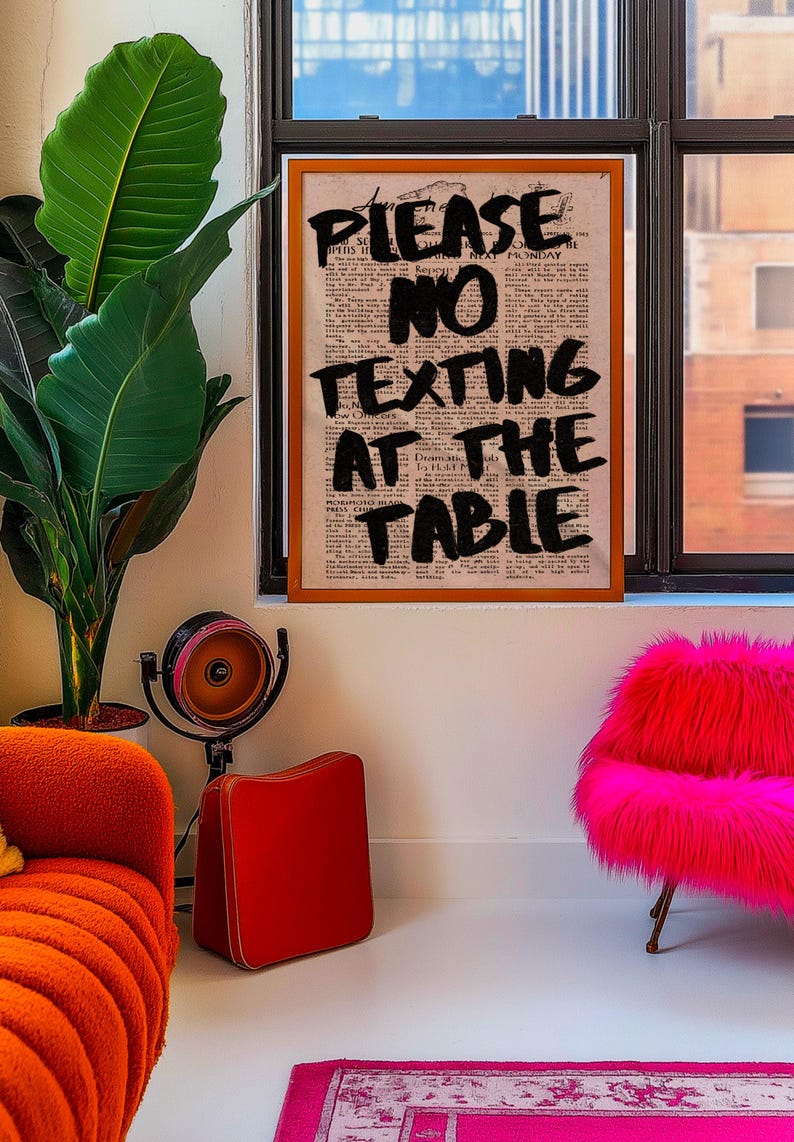 Please No Texting Wall Art: Vintage Newspaper Print, Bold Typography ...