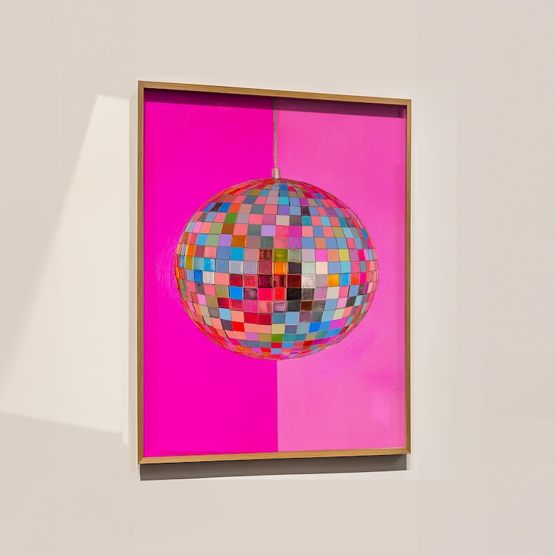 Colorful Disco Ball Print: Retro Pop Art, Maximalist Decor (digital ...