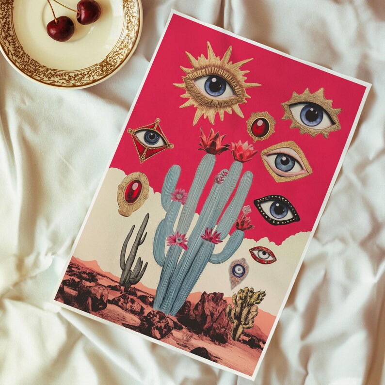 Mystical Cactus Art Print: Surreal Eye Desert Poster (digital Download ...