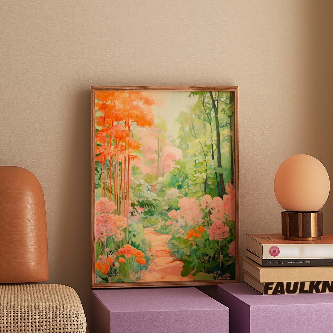 Maximalist Poster, Pastel Forest Wall Art, Cottagecore Floral Landscape ...