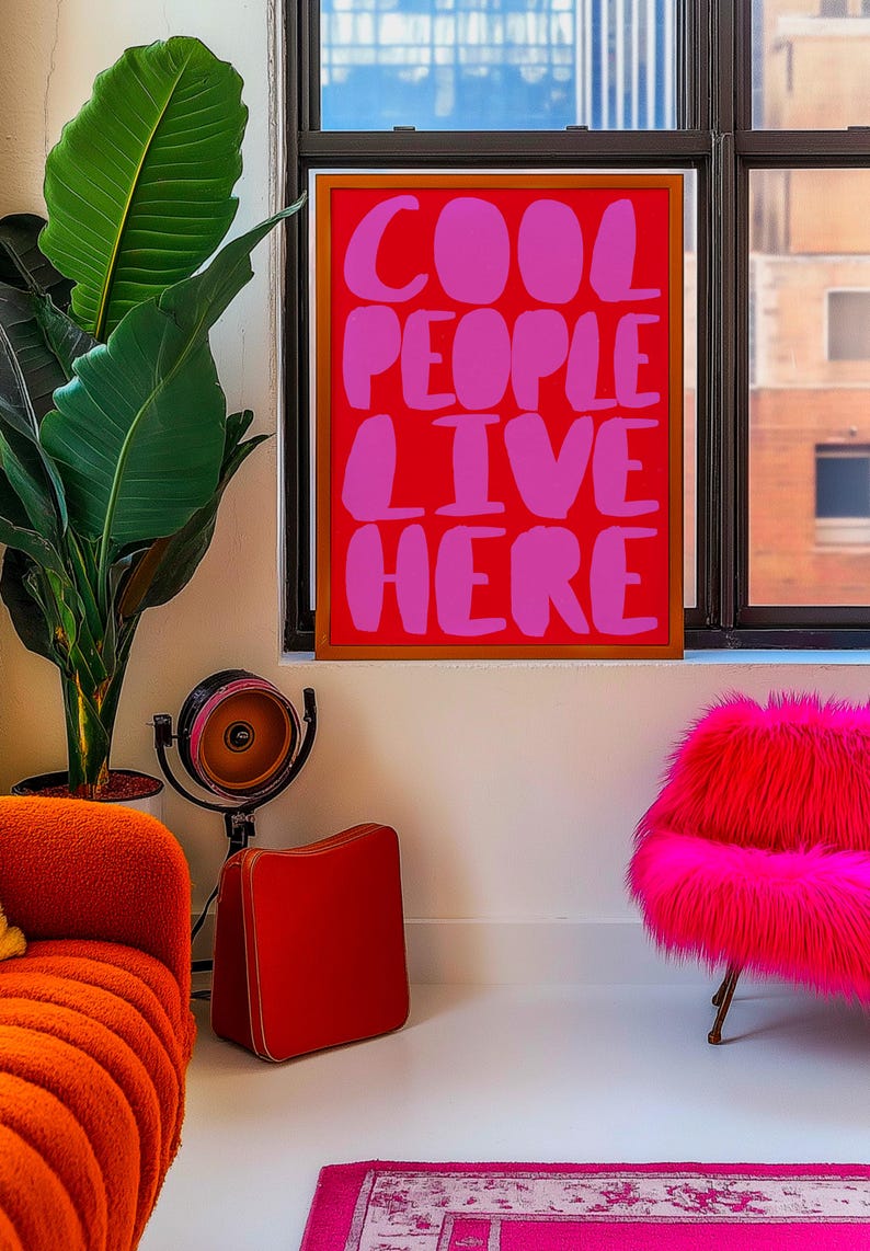 Cool People Live Here Poster, Pink Red Funky Typography (digital ...