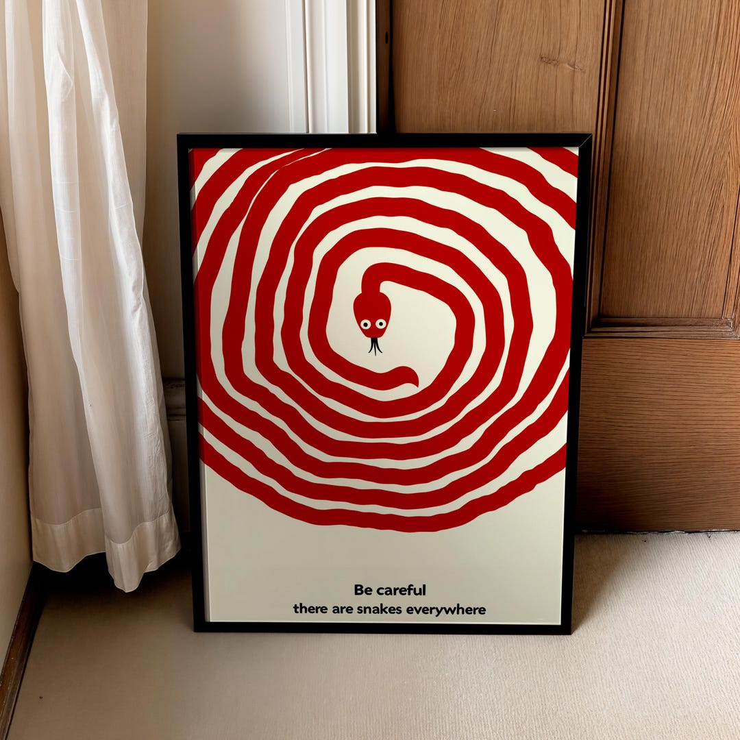 Red Spiral Serpent Wall Art: Minimal Art Print, Snake Poster, Modern ...