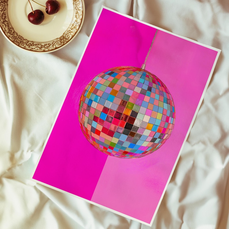 Colorful Disco Ball Print: Retro Pop Art, Maximalist Decor (digital ...