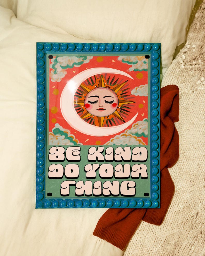 Be Kind Do Your Thing: Sun Moon Poster, Maximalist Wall Decor, Retro ...
