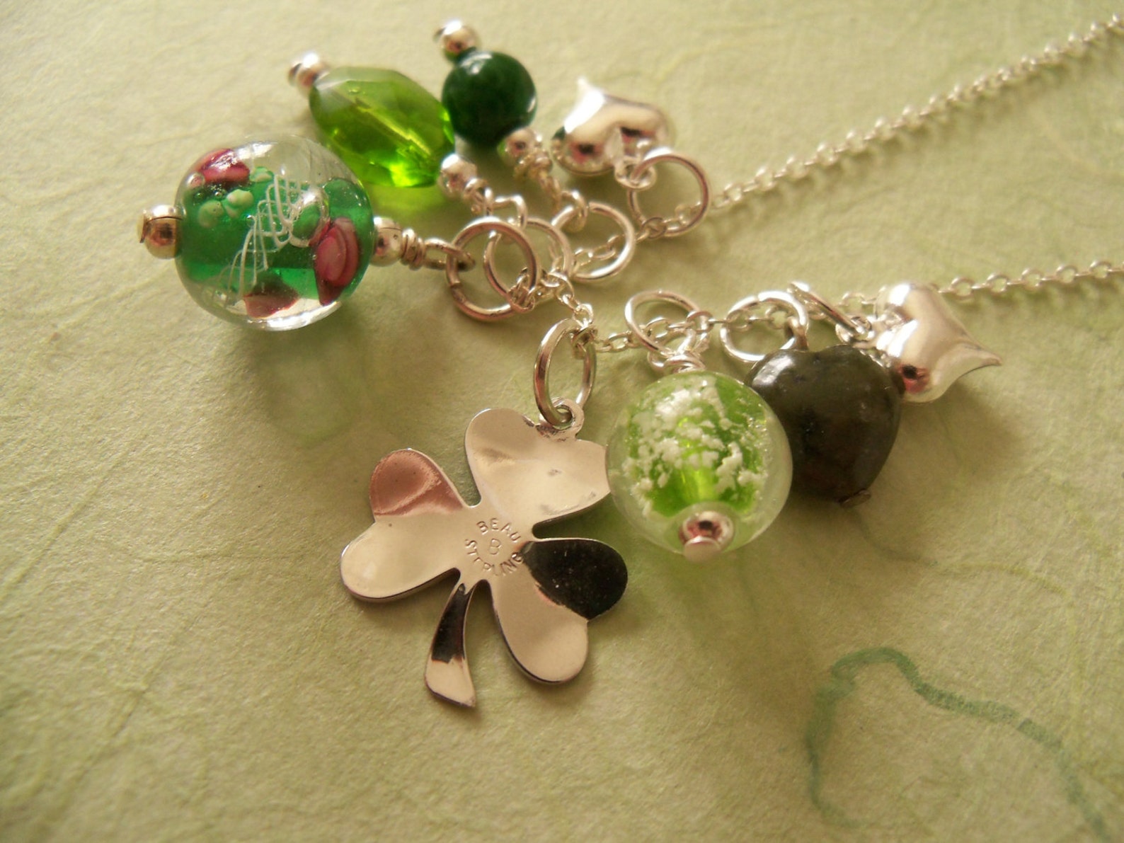 Irish Charm Necklace, Shamrock, Glow in the Dark, Vintage Beau Sterling ...