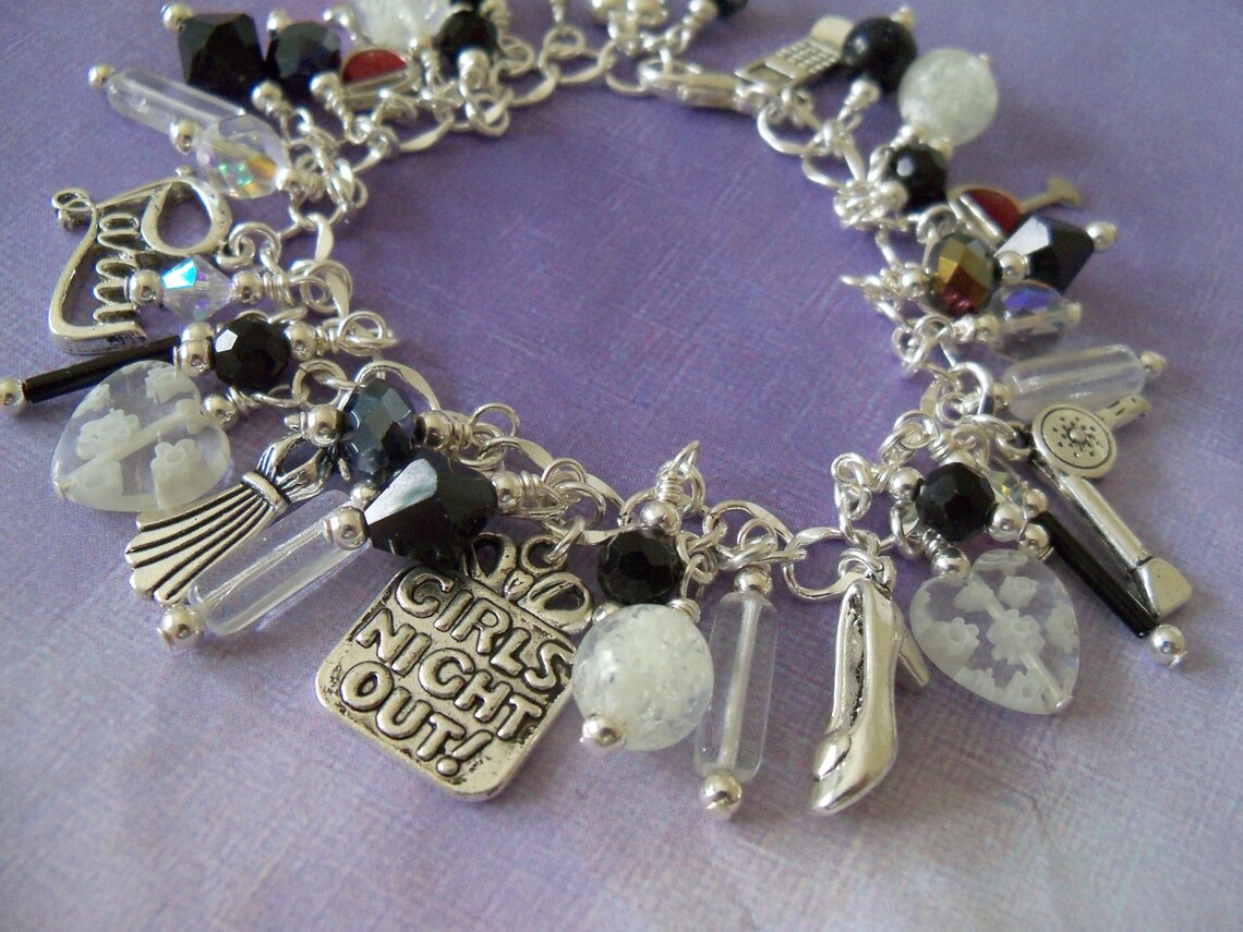 Girls Night Out Charm Bracelet, Glow in the Dark, Black and White - Etsy