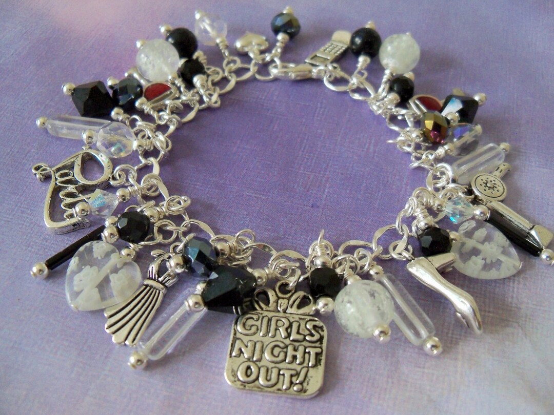 Girls Night Out Charm Bracelet, Glow in the Dark, Black and White - Etsy