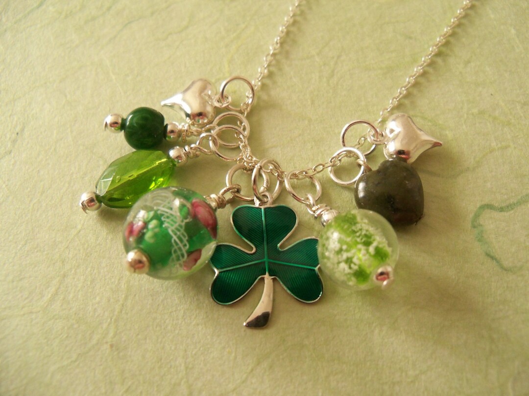 Irish Charm Necklace, Shamrock, Glow in the Dark, Vintage Beau Sterling ...
