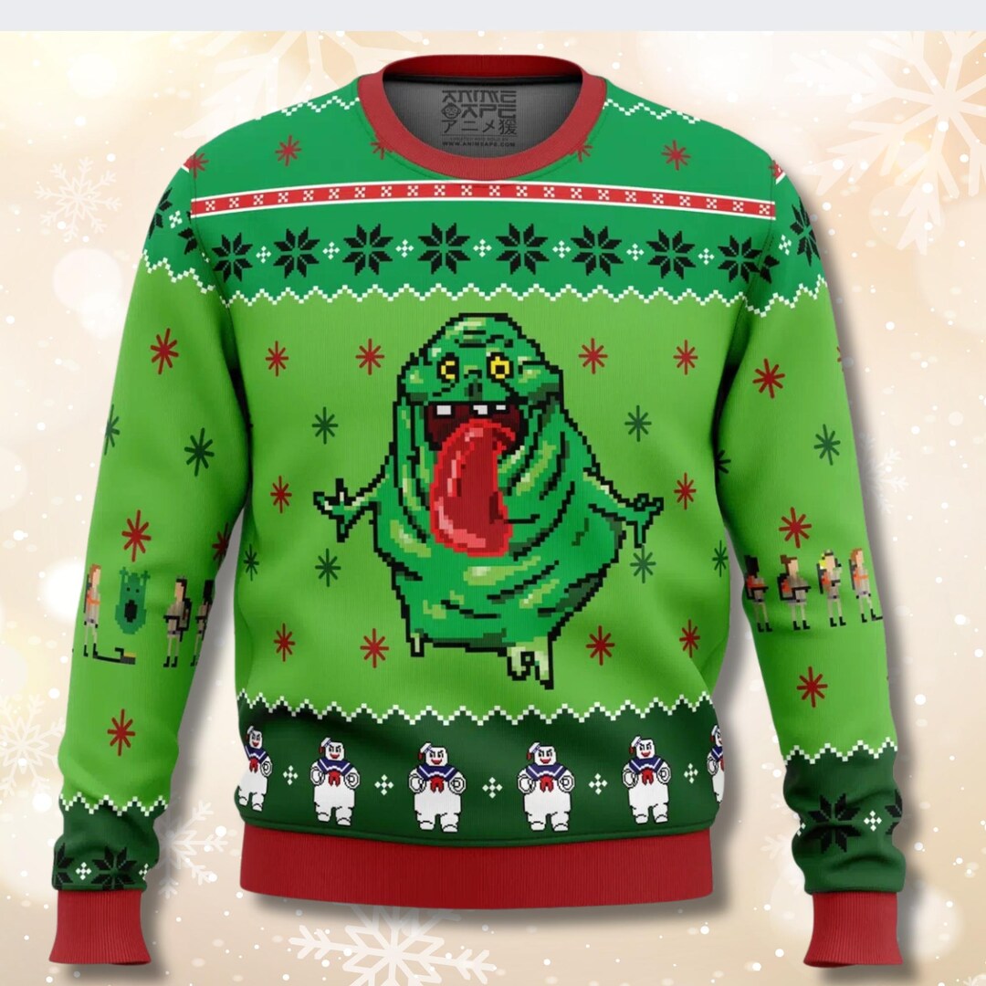 Green Ghost Pixel Ugly Christmas Sweater, Funny Slime Monster Knit ...