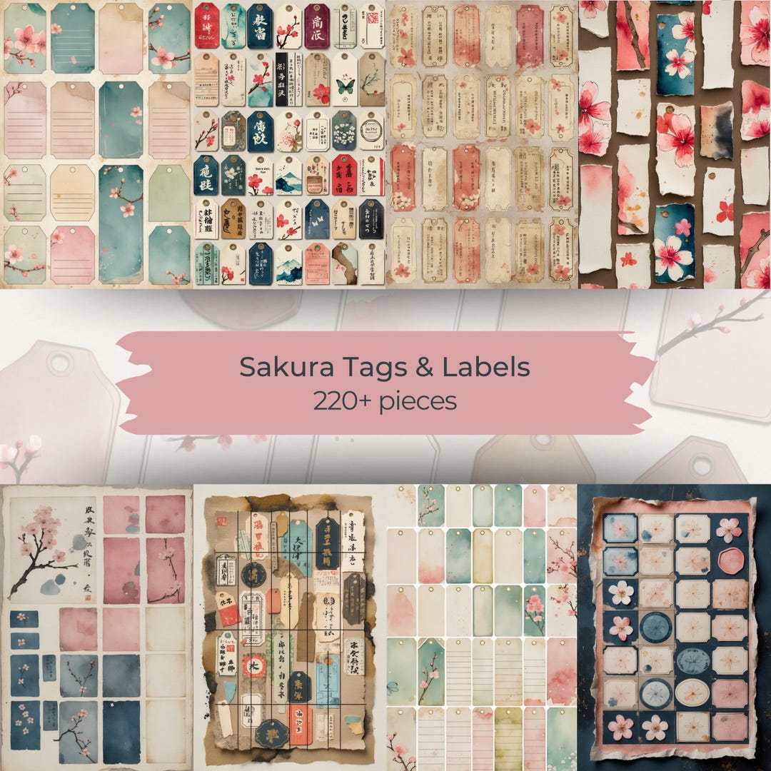 Sakura Tags & Labels Junk Journal Kit | Japanese Cherry Blossom ...
