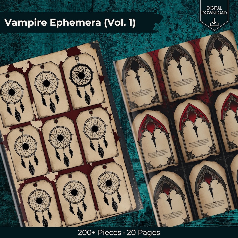 Gothic Vampire Ephemera Kit, Dark Fantasy Scrapbook Printables (vol. 1 ...