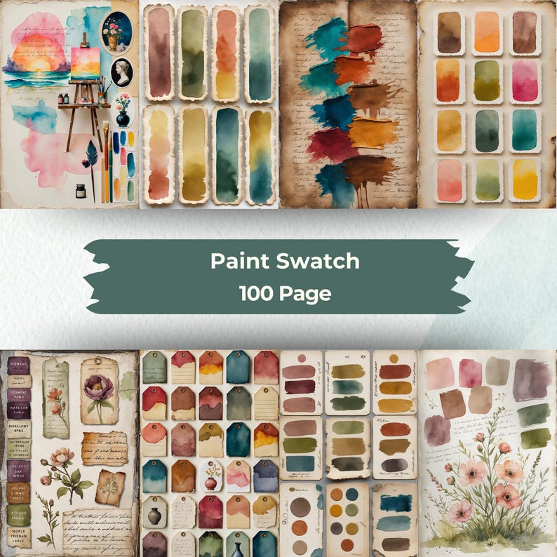 Paint Swatchbook Junk Journal Pages, Vintage Artist Ephemera Kit ...