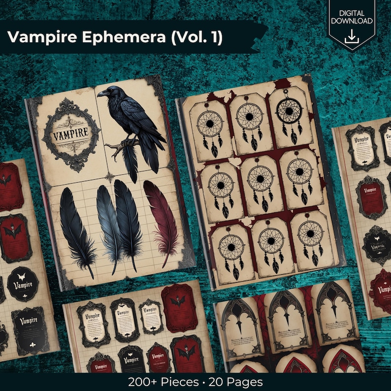 Gothic Vampire Ephemera Kit, Dark Fantasy Scrapbook Printables (vol. 1 ...