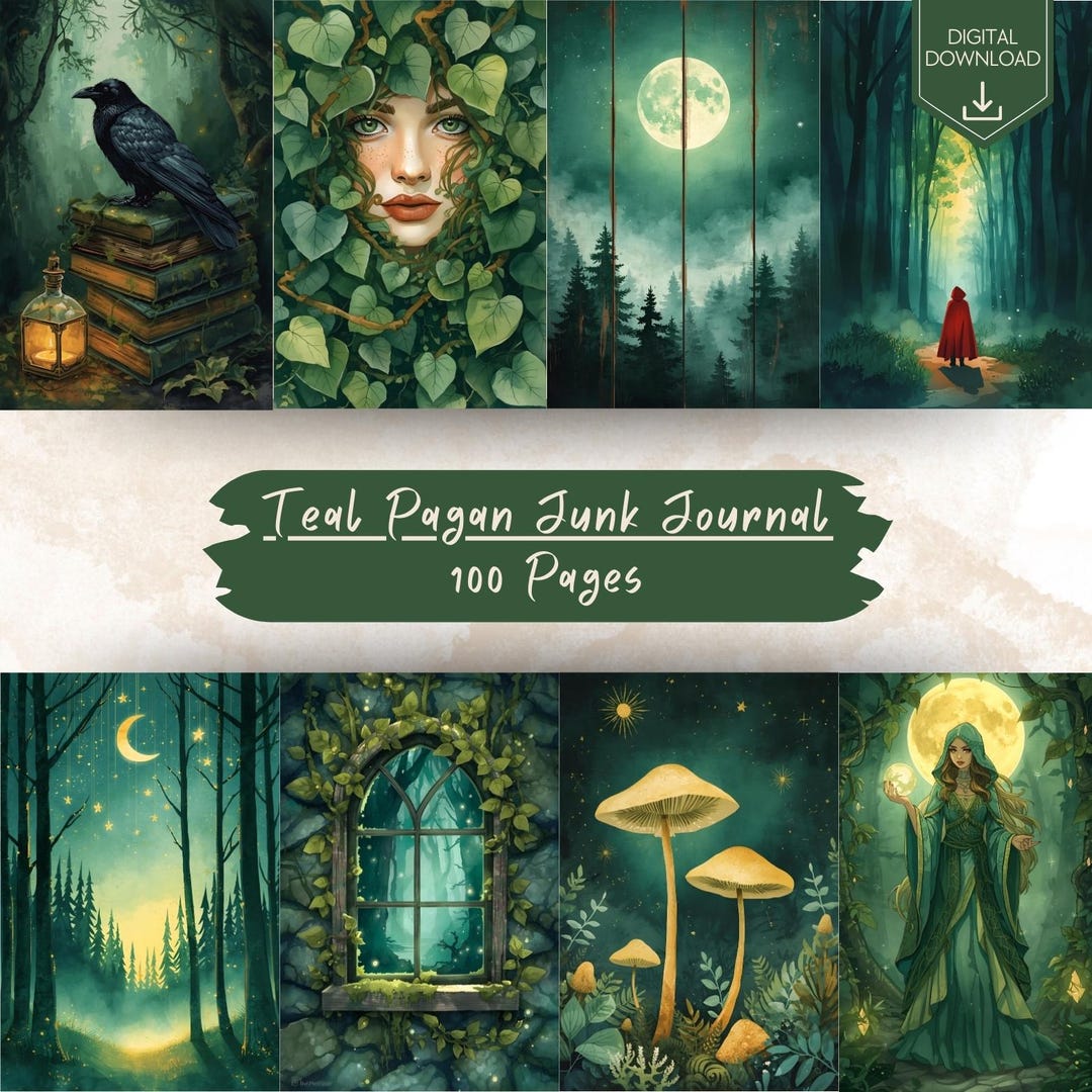 Teal Pagan Junk Journal Digital Paper • Green Witch Fantasy Printable ...