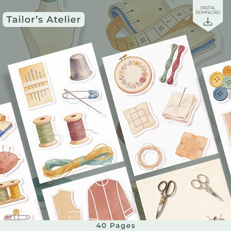 Vintage Sewing Ephemera Kit, Cottagecore Junk Journal Scrapbook Pages ...