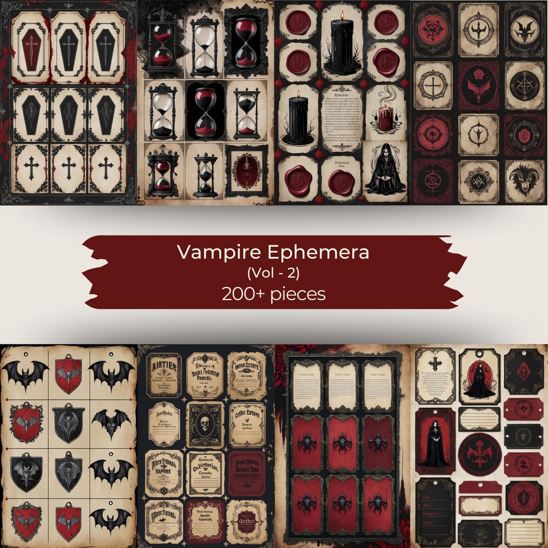 Gothic Vampire Ephemera Kit, Dark Fantasy Printable Scrapbook Labels ...