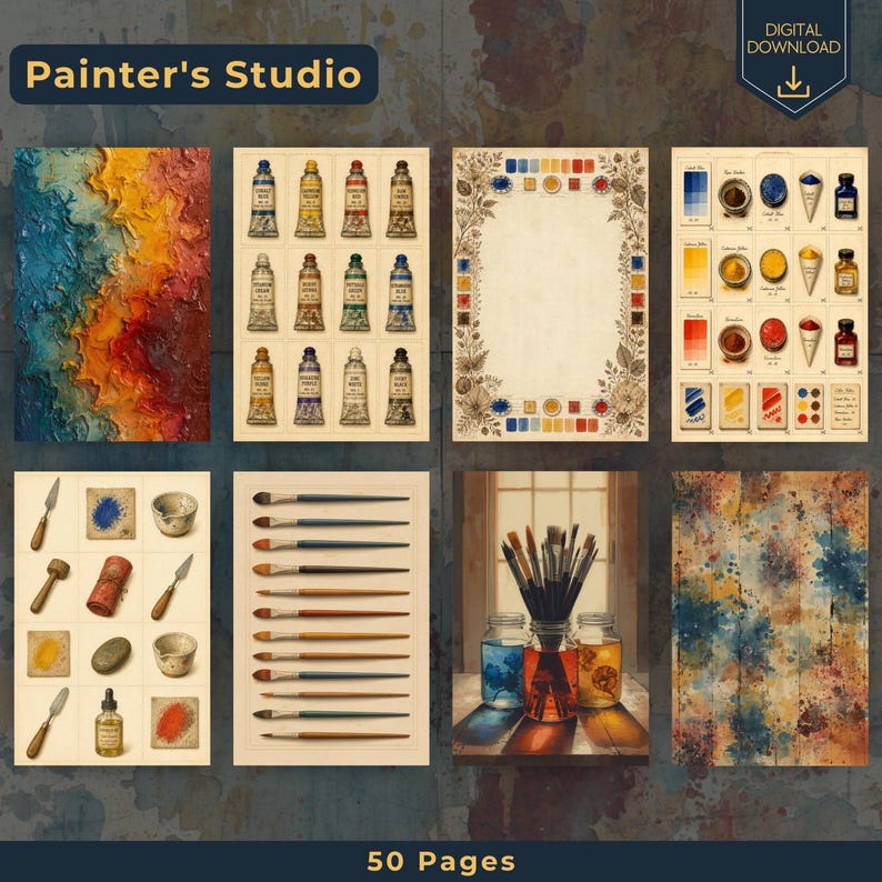 Vintage Painter Swatchbook Junk Journal Kit, Artist Ephemera, Color ...